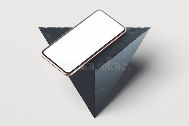 Modern Blank Mobile Phone on Geometric Triangle Stone Figure. 3d ...
