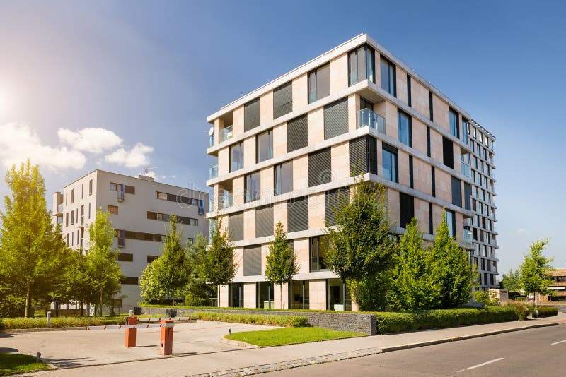 Modern Block of Flats with Blue Sky Stock Image - Image of home ...