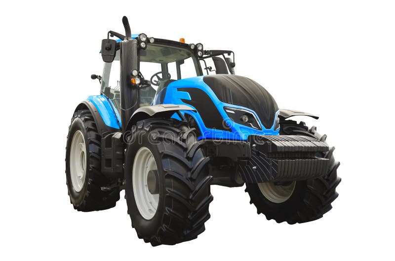 Modern Blue Agricultural Tractor, Front View Stock Photo - Image of ...