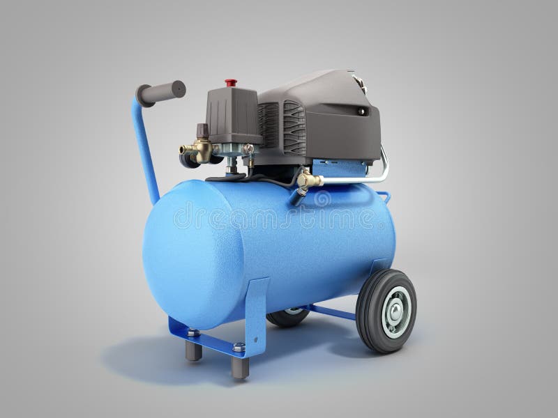 Modern Blue Air Compressor 3d Render on Grey Gradient Background Stock ...