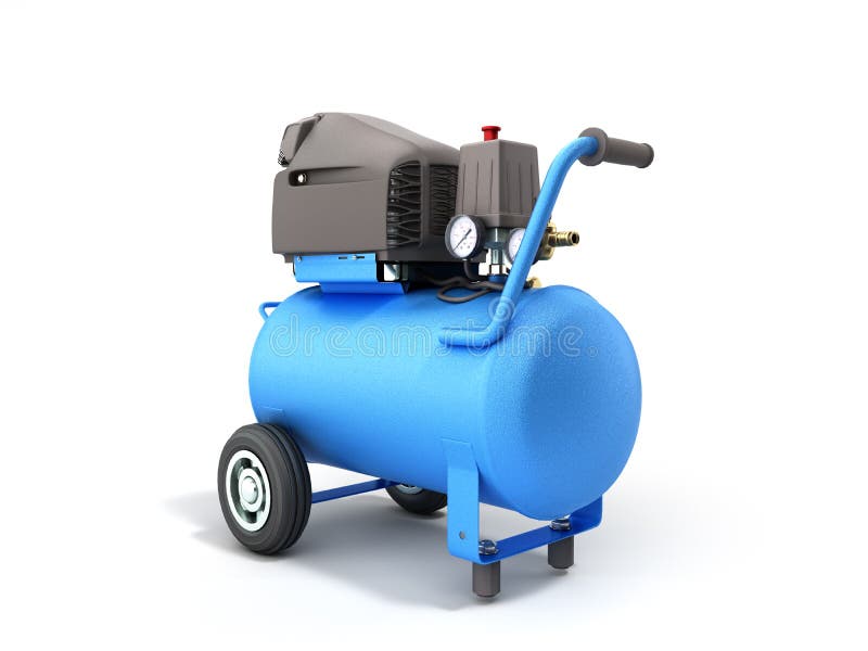 Modern Blue Air Compressor 3d Render on White Background Stock ...