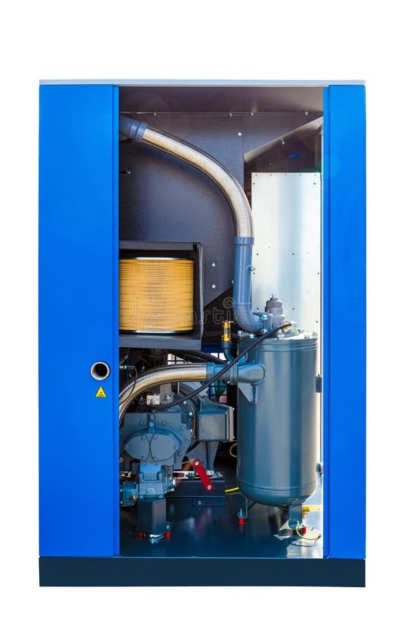 Powerful Industrial Air Compressor with Open Housing Revealing Internal ...