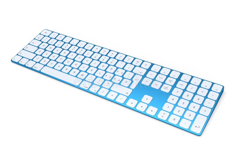 Modern Blue Aluminum Computer Keyboard Isolated on White Background ...