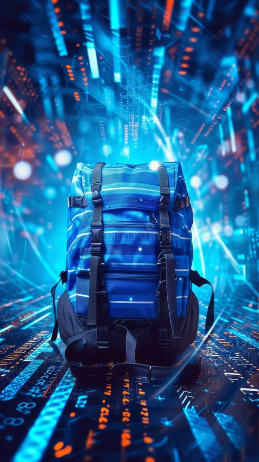 Modern Blue Backpack in a Futuristic Digital Setting Stock Photo ...