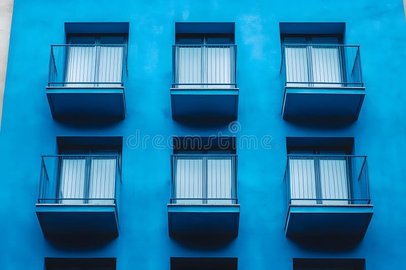Modern Blue Building Facade with Geometric Design and Balcony ...