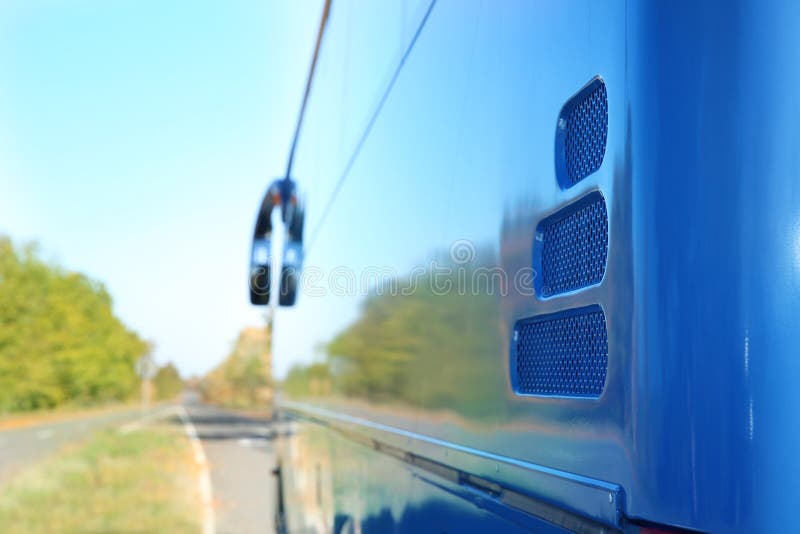 Modern blue bus on road. stock image. Image of auto - 133306333