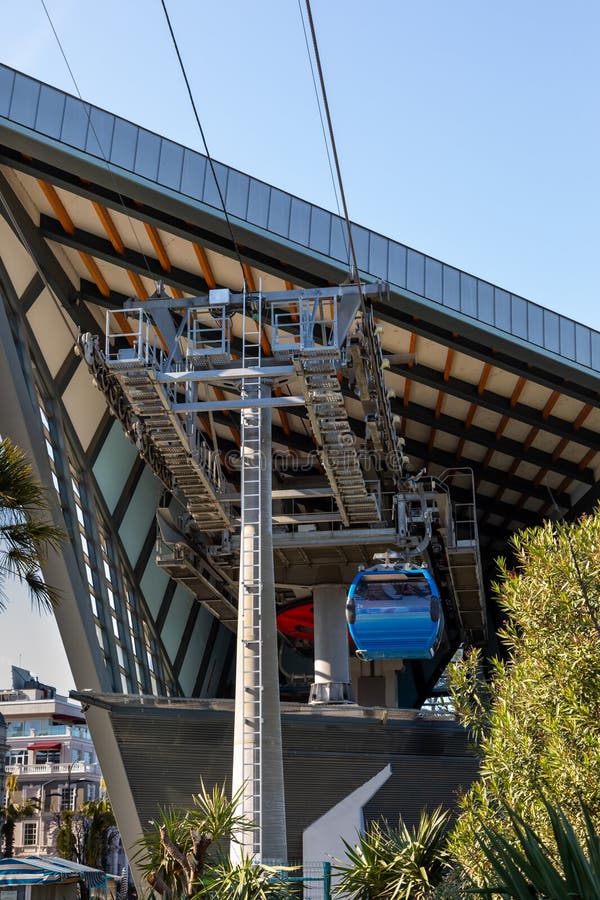 Modern Blue Cable Car Cabin Arriving at the Station Stock Image - Image ...