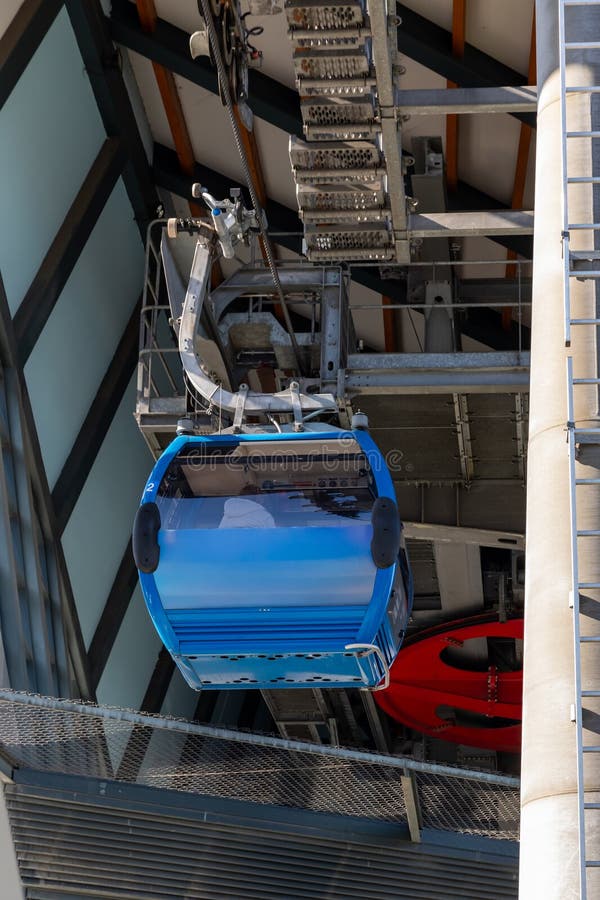 Modern Blue Cable Car Cabin Arriving at the Station Stock Image - Image ...