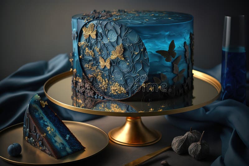 Modern Blue Cake with Chocolate Velor and Isomalt Decor, AI Generated ...