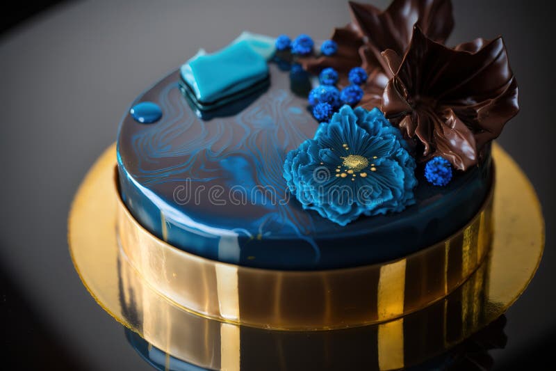 Modern Blue Cake with Chocolate Velor and Isomalt Decor, AI Generated ...
