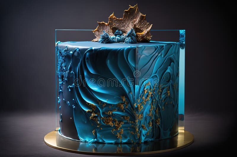 Modern Blue Cake with Chocolate Velor and Isomalt Decor, AI Generated ...
