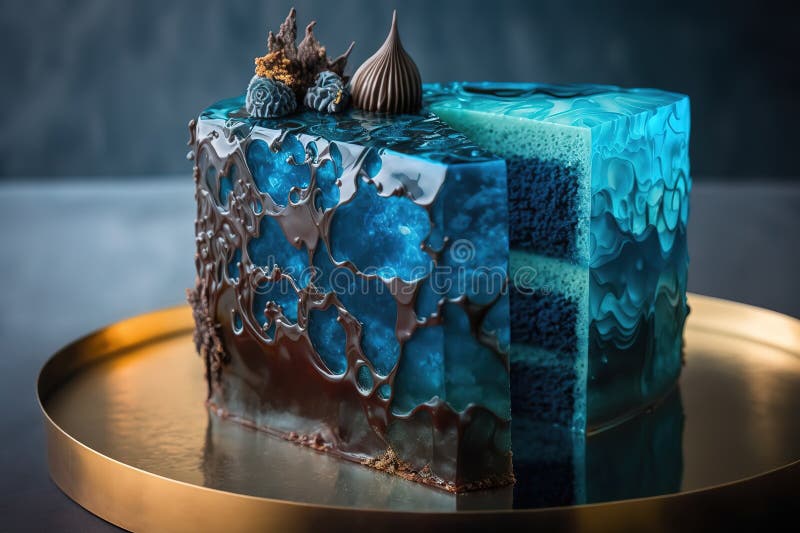 Modern Blue Cake with Chocolate Velor and Isomalt Decor, AI Generated ...