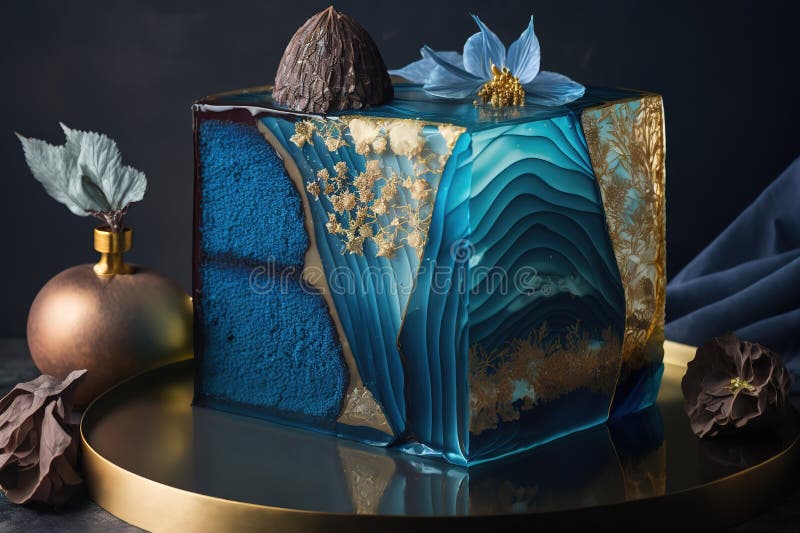 Modern Blue Cake with Chocolate Velor and Isomalt Decor, AI Generated ...