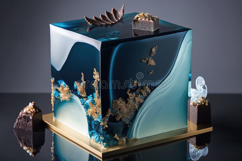Modern Blue Cake with Chocolate Velor and Isomalt Decor, AI Generated ...