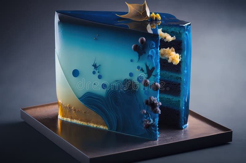 Modern Blue Cake with Chocolate Velor and Isomalt Decor, AI Generated ...
