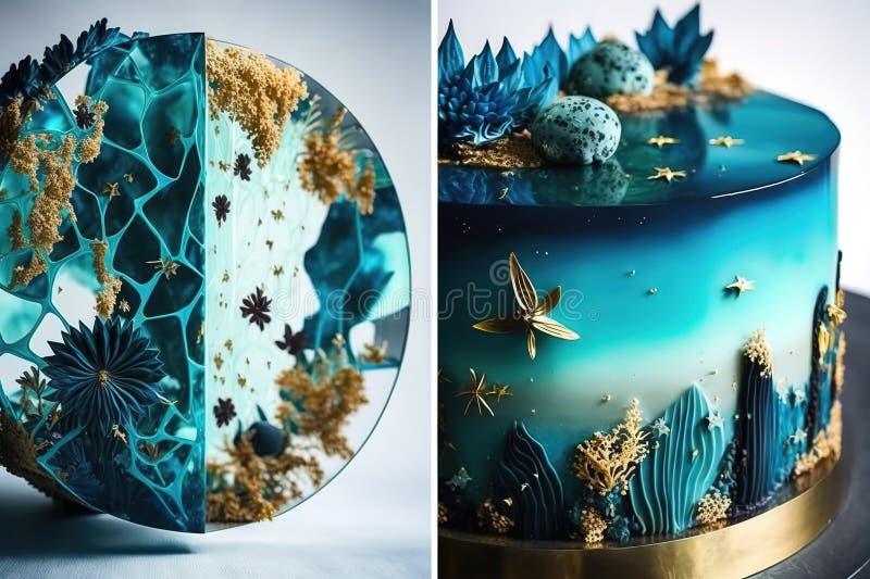 Modern Blue Cake with Chocolate Velor and Isomalt Decor, AI Generated ...