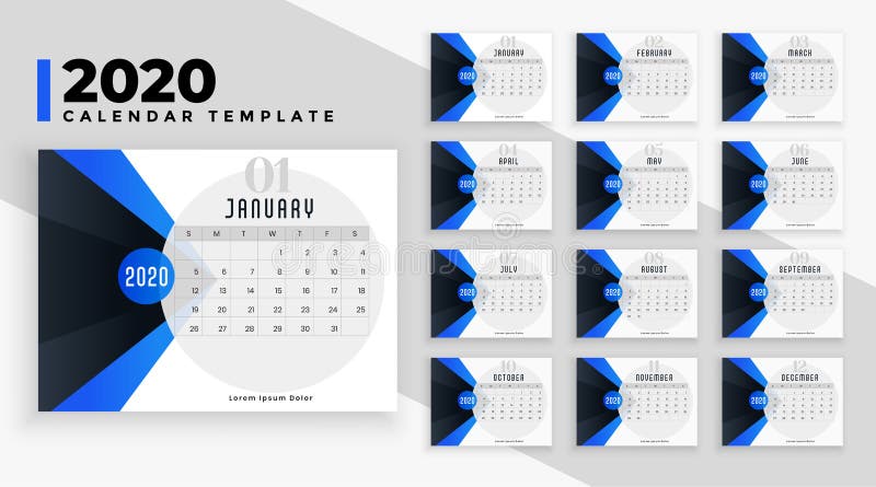 Modern Blue 2020 Calendar Layout Design Template Stock Vector ...