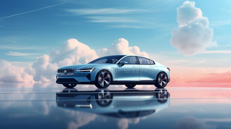 A Modern Blue Car with Beautiful Colored Sky Generative AI Stock ...