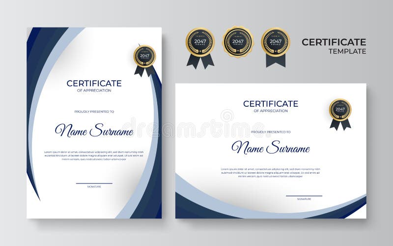 Modern Blue Certificate Template Stock Illustration - Illustration of ...
