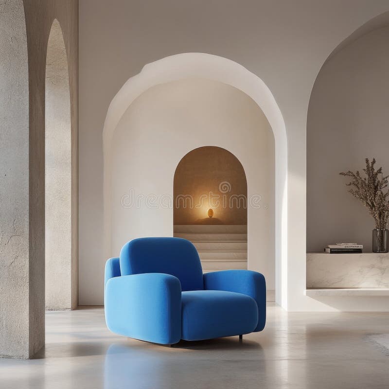 Modern Blue Chair in Minimalist Interior Setting Stock Illustration ...