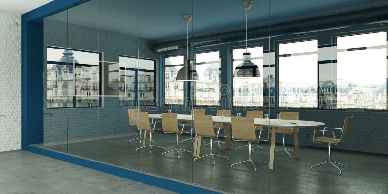 Modern Blue Conference Room Interior Design. 3d Rendering Stock ...