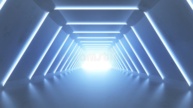 Modern Blue Corridor Abstract Sci-fi 3D Render Stock Illustration ...