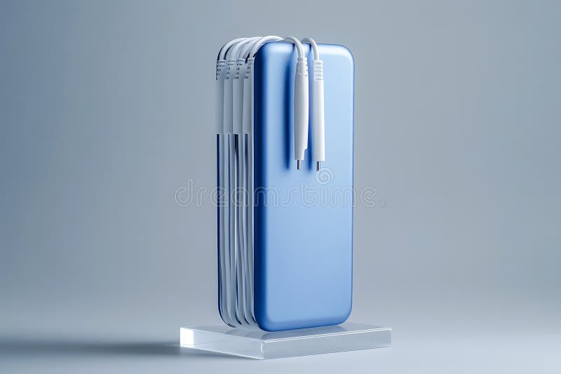 Modern Blue Device with White Cables on Clear Acrylic Stand - Clean ...