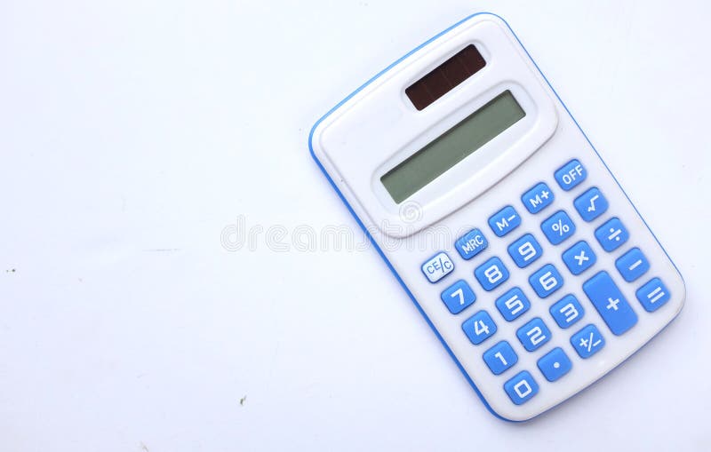 Modern Blue Digital Calculator is on a Yellow Background. Stock Photo ...