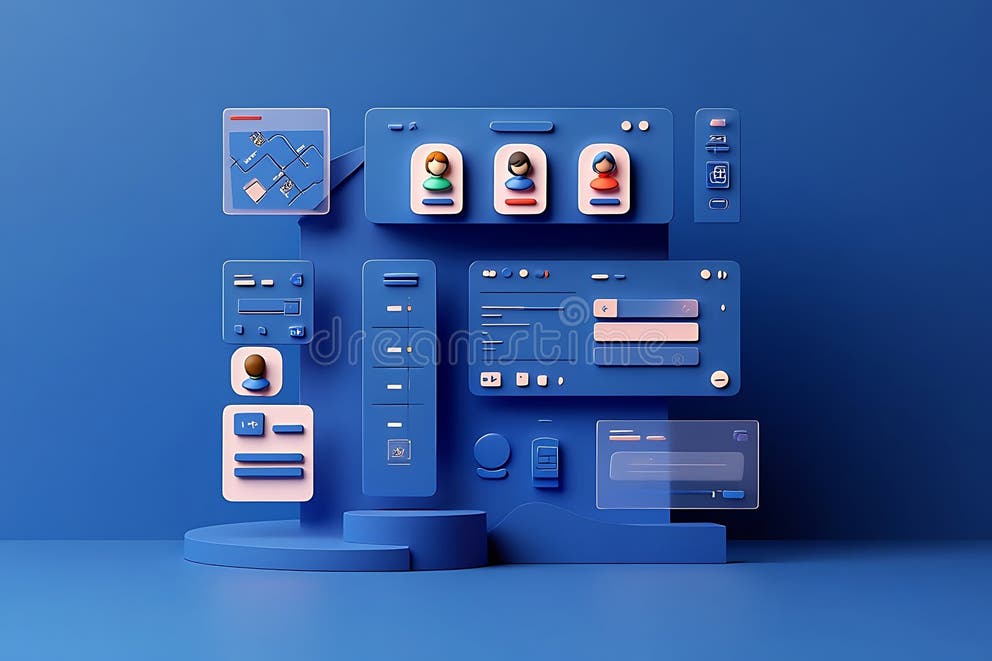 Modern Blue Digital Interface Design with User Profiles Stock ...