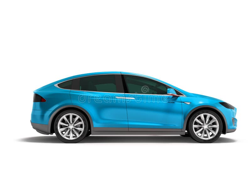 Modern Blue Electric Car Minivan on Side 3d Render on White Back Stock ...