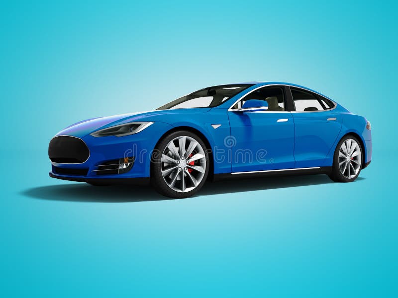 Modern Blue Electric Car for Travel Isolated 3d Render on Blue B Stock ...
