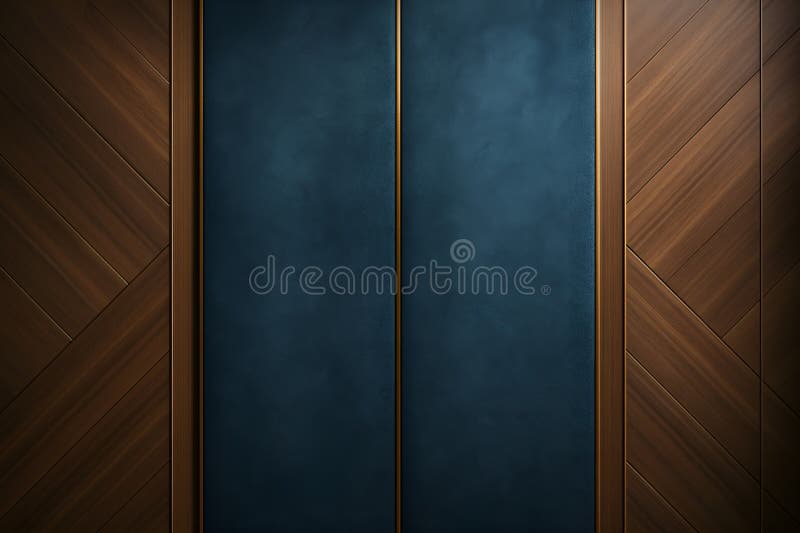 Modern Blue Elevator Doors Framed by Diagonal Wood Panels Stock Image ...