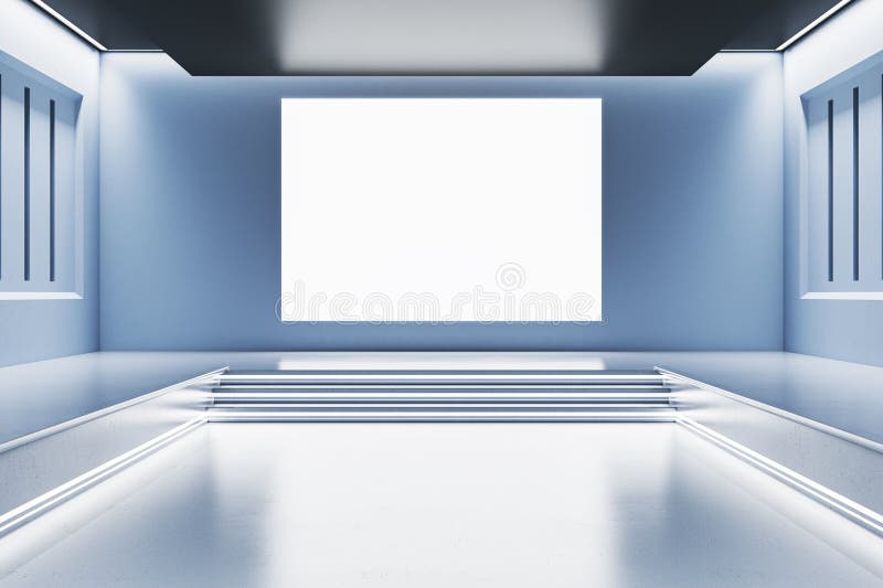 Modern Exhibition Hall or Museum Interior with White Mock Up Banner on ...