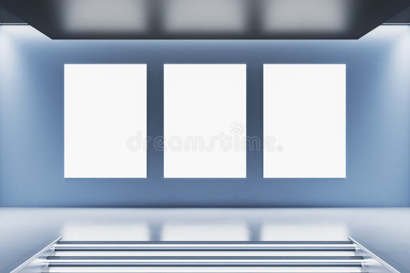 Modern Exhibition Hall or Museum Interior with White Mock Up Posters on ...