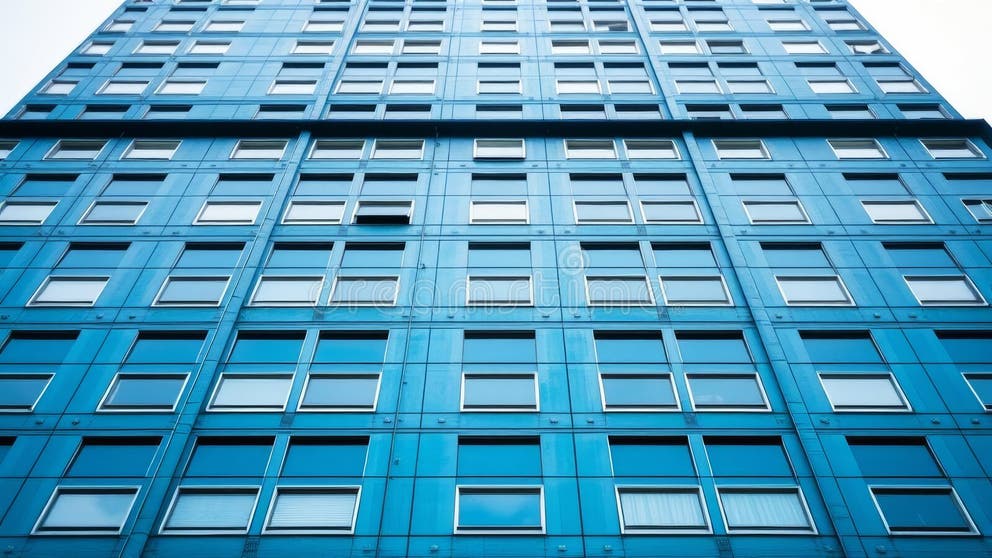 Modern Blue Glass Building Exterior Featuring Geometric Pattern of ...