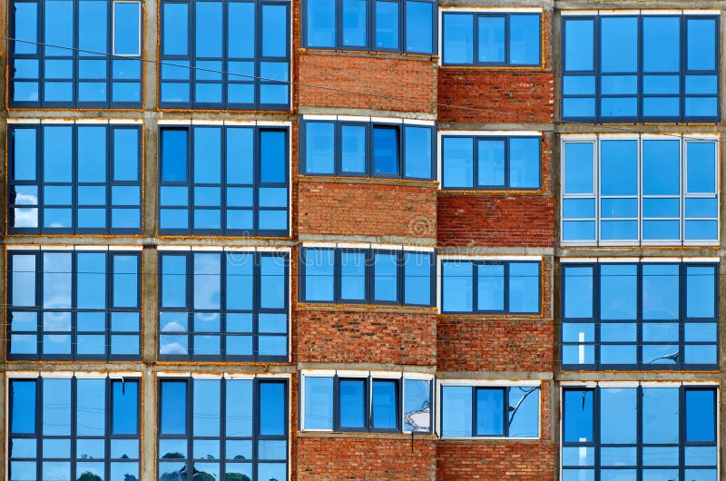 Modern Blue Glass Windows Wall of Office Building Stock Image - Image ...