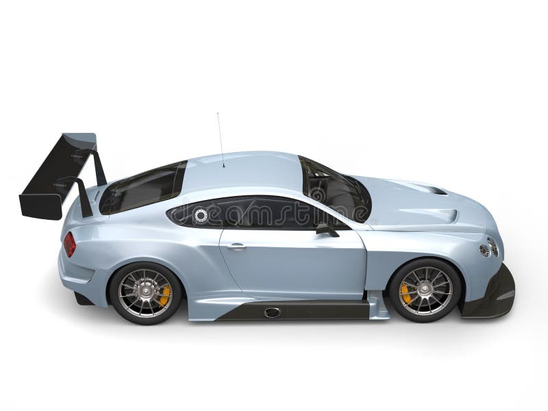 Modern Blue Gray Super Car with Black Rear Wing - Side View Stock ...