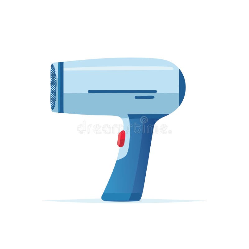 Modern Blue Hair Dryer with Red Button Flat Design Illustration Stock ...