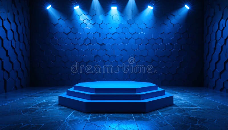 Modern Blue Hexagon Stage for Product Display Stock Illustration ...