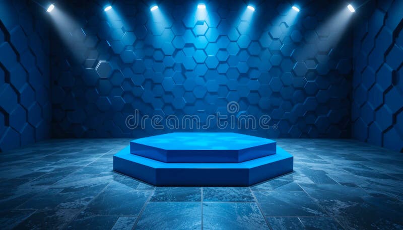 Modern Blue Hexagon Stage for Product Display Stock Illustration ...