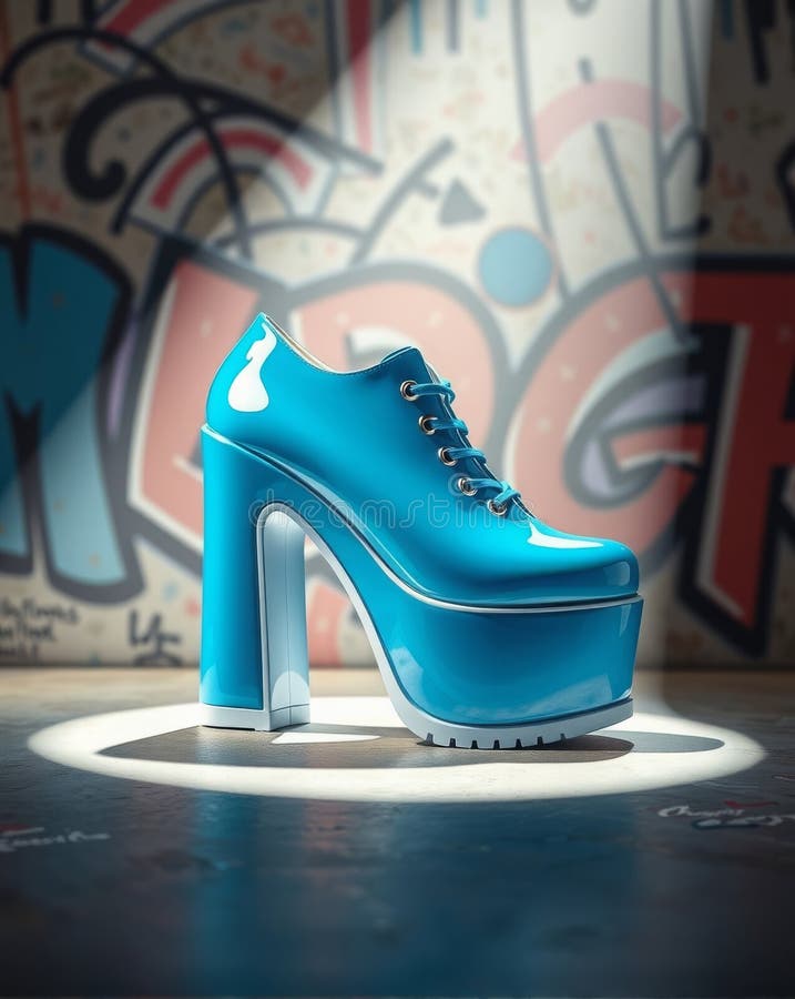 Modern Blue High-Heel Platforms Stock Illustration - Illustration of ...