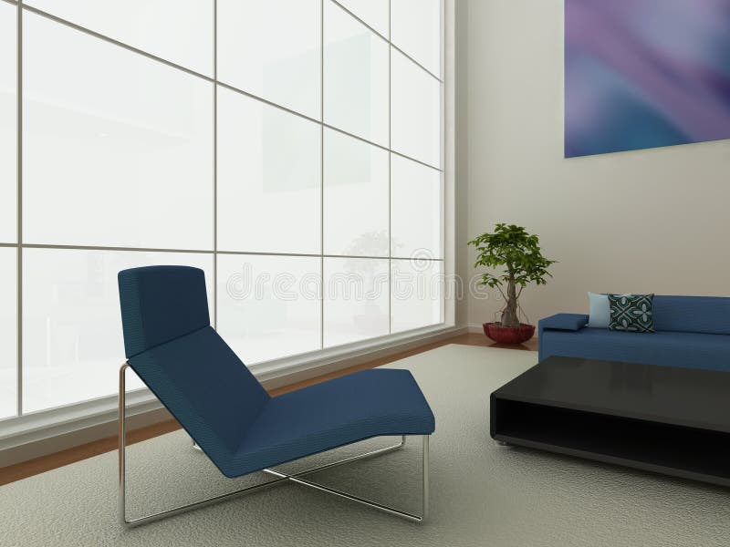 Modern blue interior stock illustration. Illustration of house - 12602365