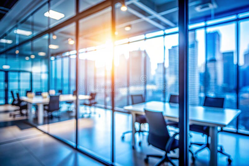 Modern Blue Interior Blurred Office Window Background Stock ...