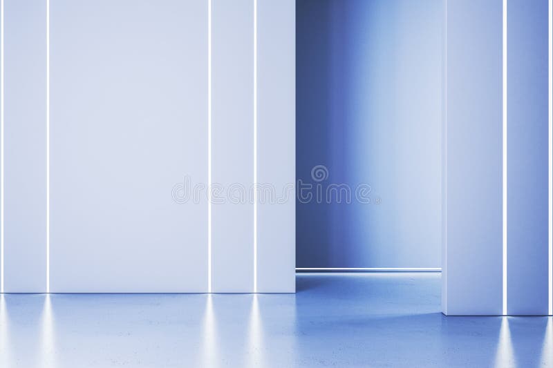 Modern Blue Interior with Light Reflections on Floor and Mock Up Place ...