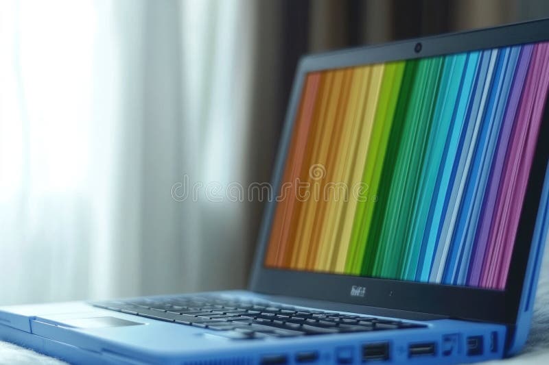 Modern Blue Laptop with Colorful Display on White Surface, Focus on ...