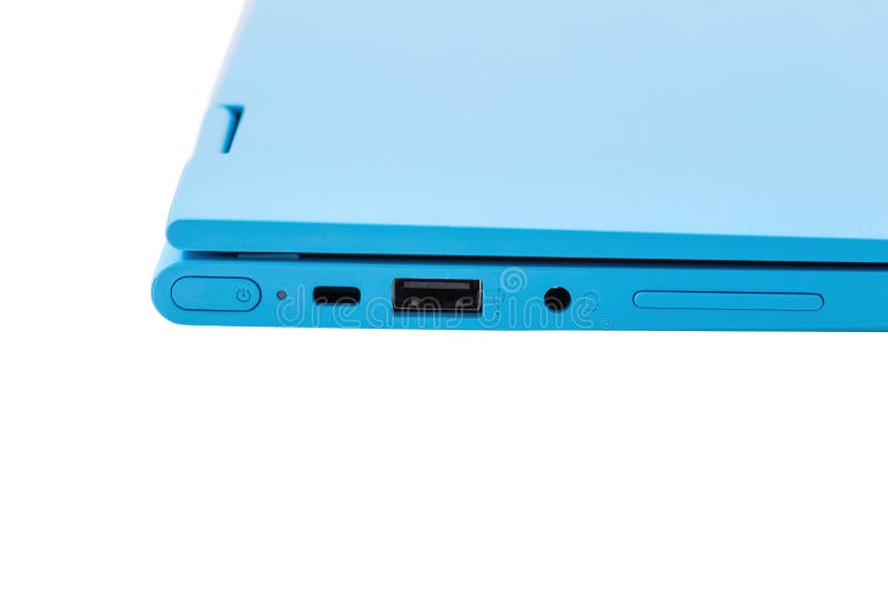Modern Blue Laptop with a Power Button Stock Photo - Image of network ...