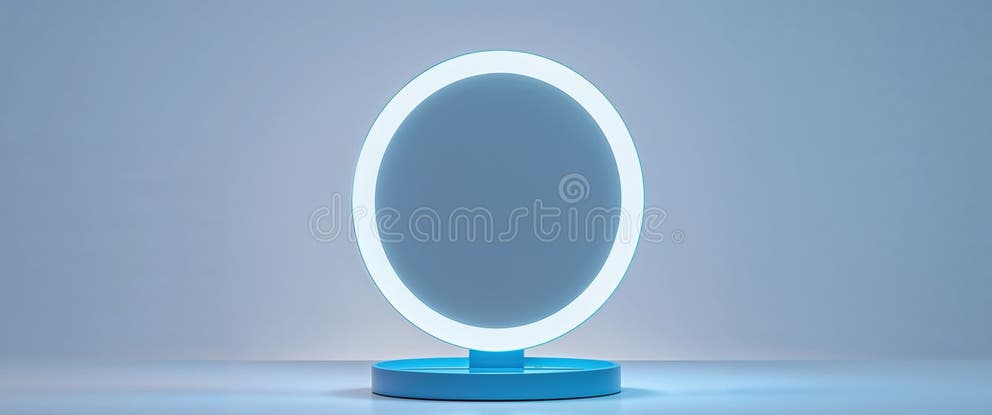 Modern Blue Lighted Vanity Mirror on a Studio Backdrop. Stock Image ...