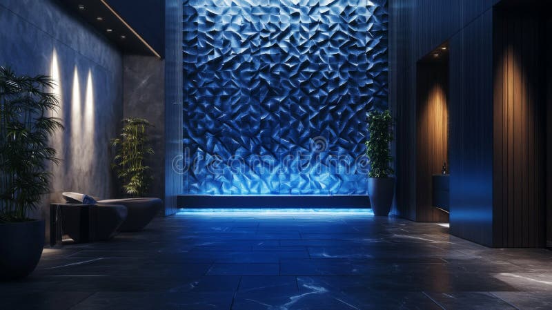 Modern Blue Lit Hotel Lobby Interior Design Stock Illustration ...
