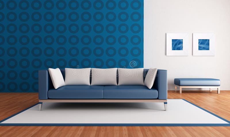 Blue lounge with lcd tv stock illustration. Illustration of wall - 17754802