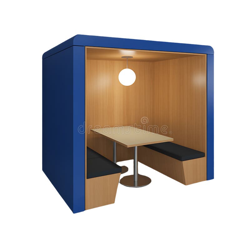 Modern Blue Meeting Pod with Wood Interior and Table Stock Image ...